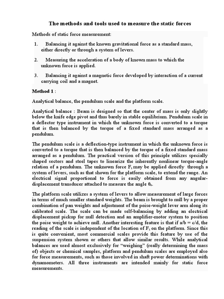 Static Force Measurement Methods and Tools | PDF | Weighing Scale | Force