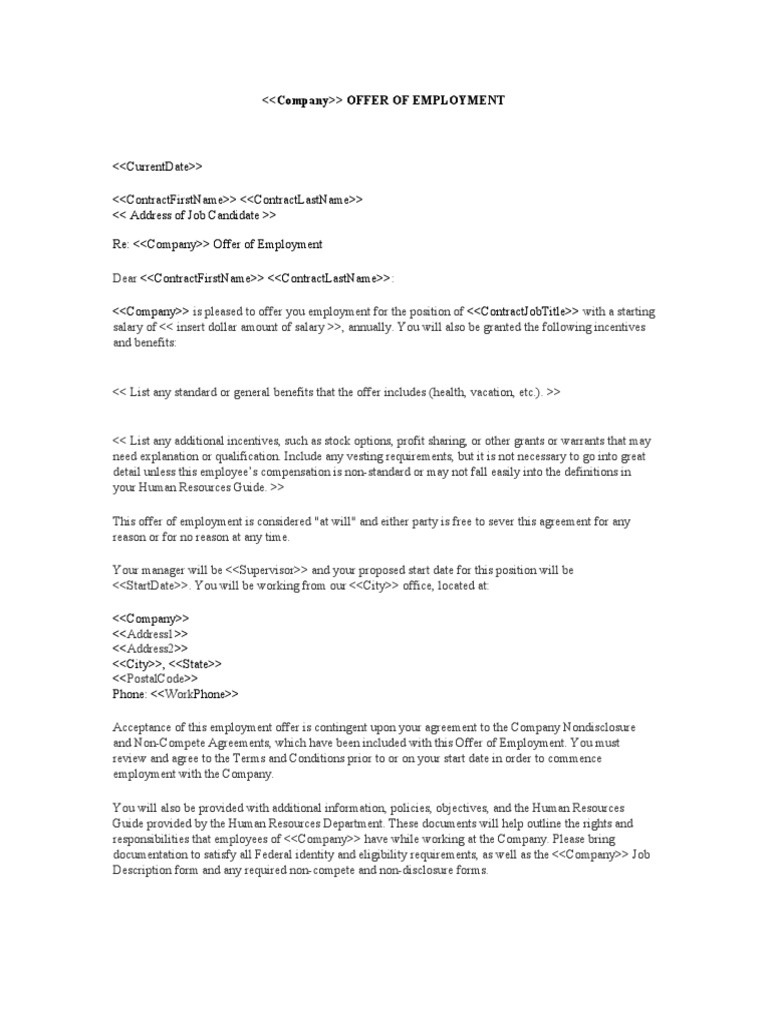 Employment Offer Letter | PDF | Non Disclosure Agreement | Human Resources