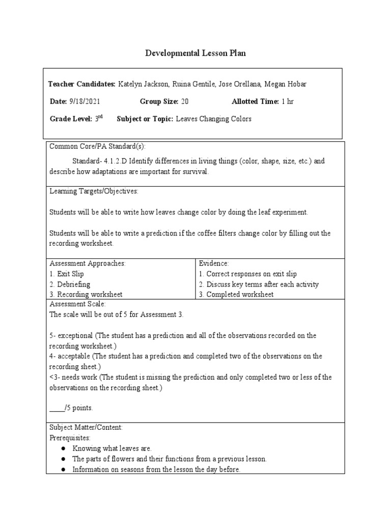 Leaves Changing Colors Lesson Plan | PDF | Leaf | Lesson Plan