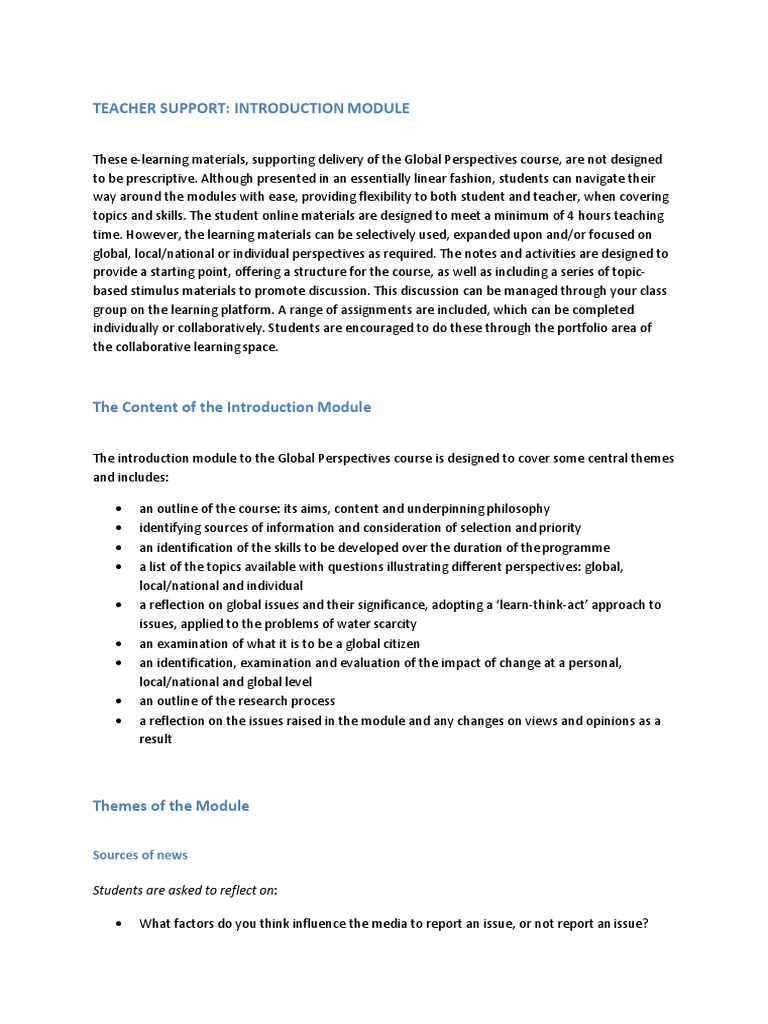 Igcse GP Teacher Notes - Introduction Module | PDF | News | Educational ...