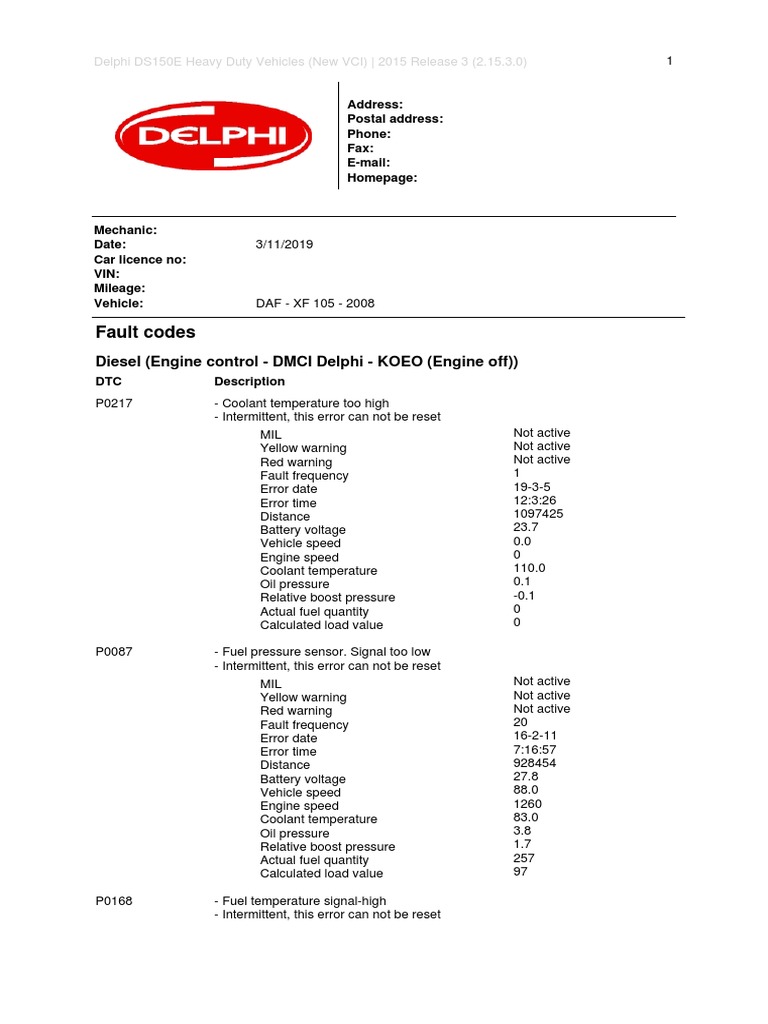 Fault Codes: Diesel (Engine Control - DMCI Delphi - KOEO (Engine Off ...