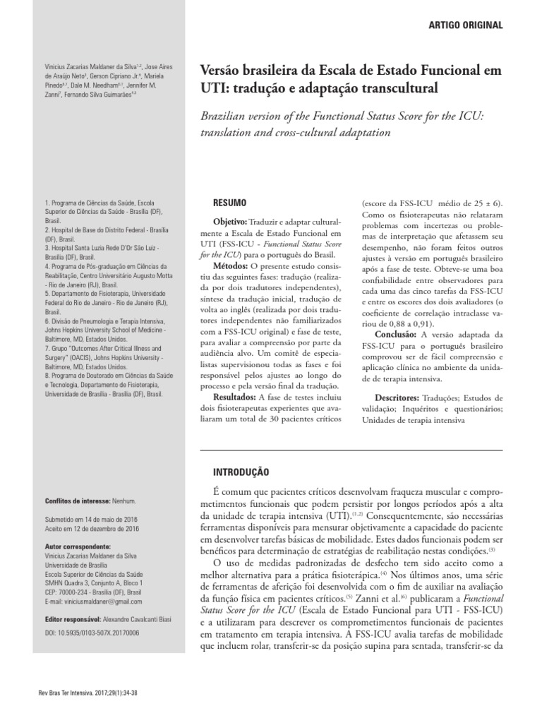 Da Silva - 2017 - FSS-ICU - Escala de Funcionalidade de UTI PDF | PDF ...