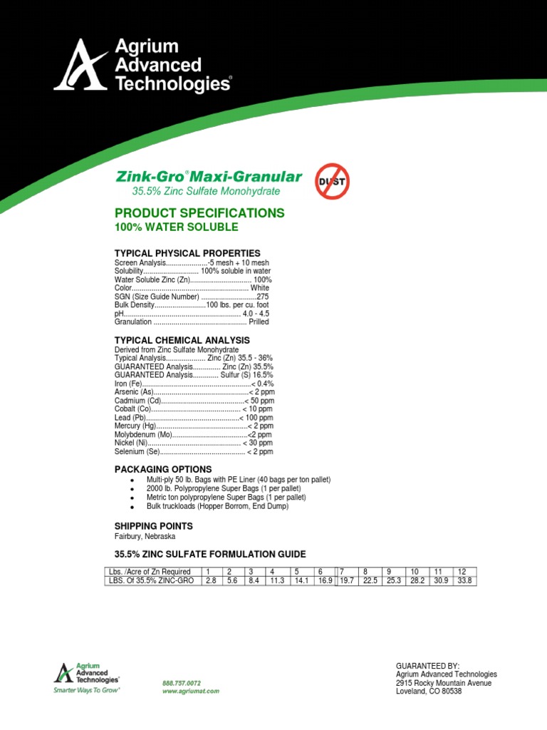 ZinkGro Maxi Granular | PDF | Zinc | Metallic Elements