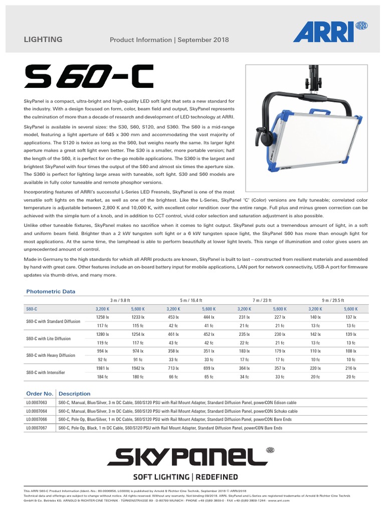 ARRI - SkyPanel S60-C - Data Sheet - EN - Sep2018 | PDF | Electronic ...