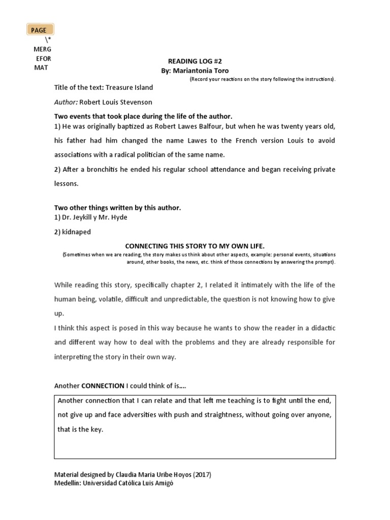 Treasure Island Reading Log Insights | PDF