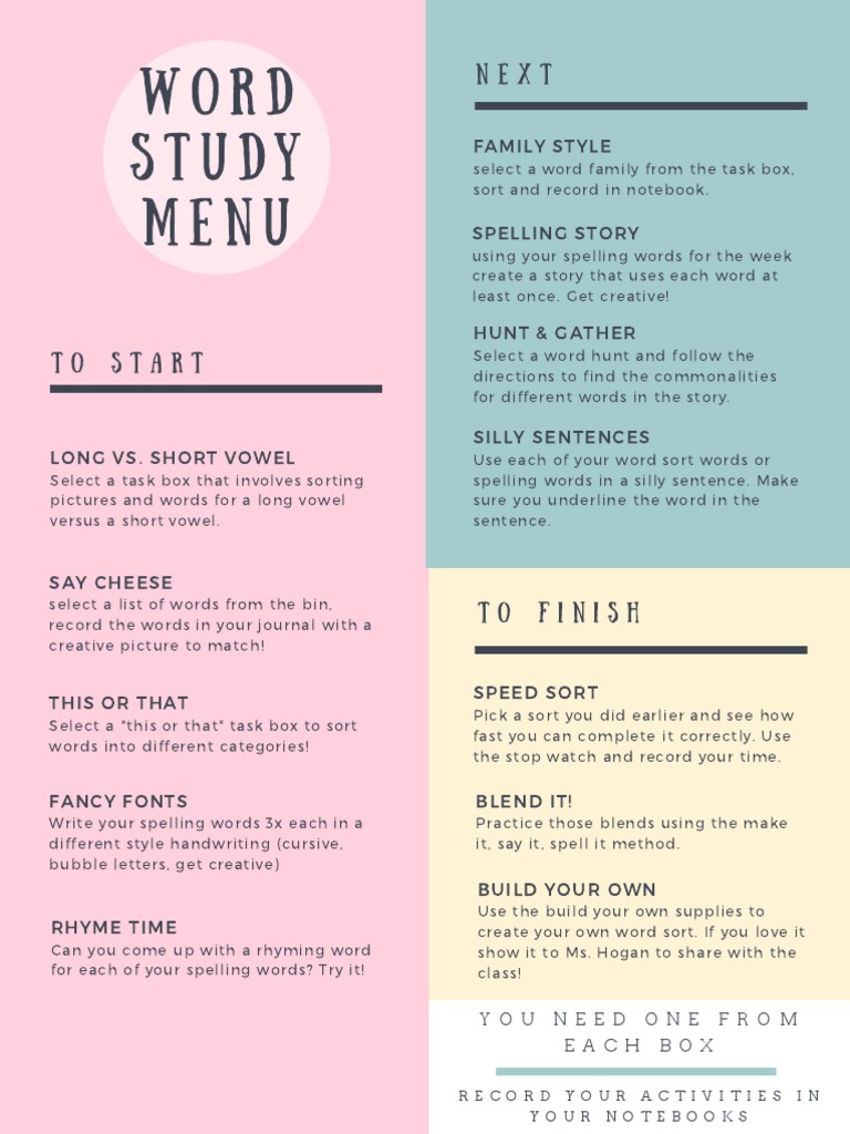 Word Study Menu | PDF | Orthography | Symbols