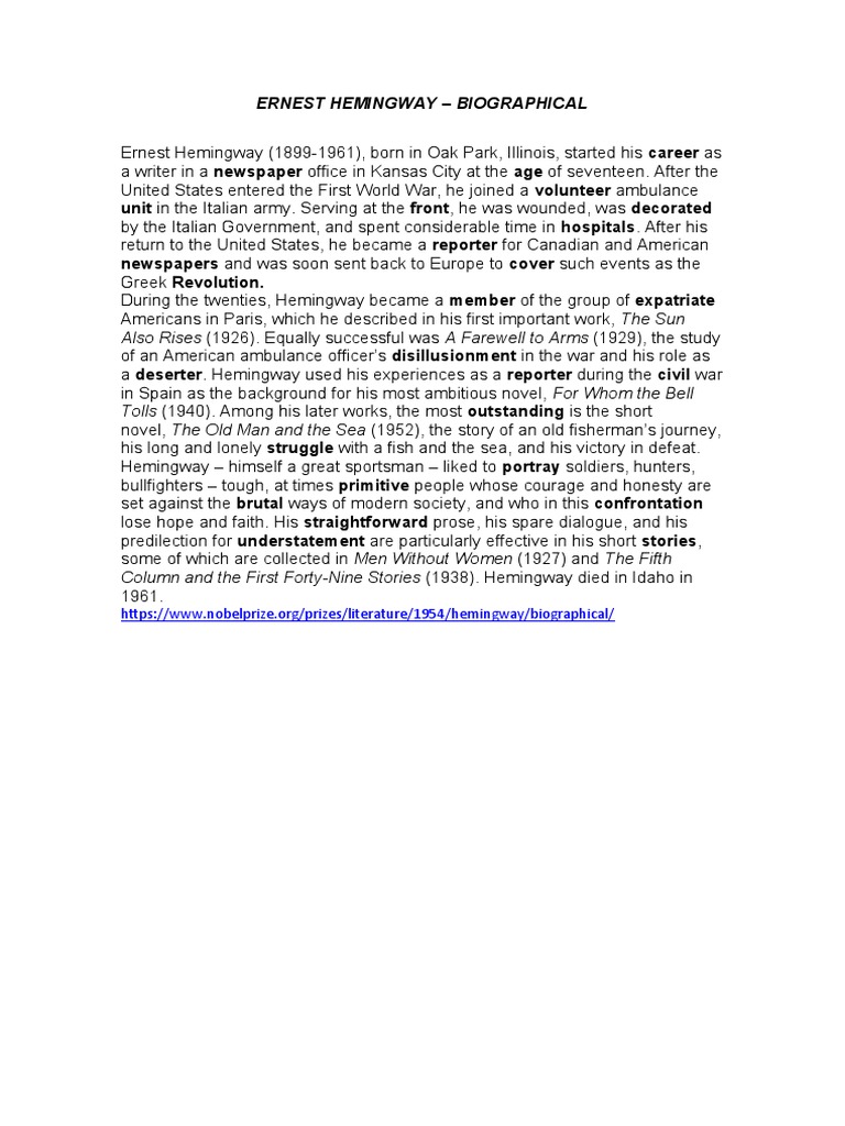 Ernest Hemingway's Life and Accomplishments | PDF