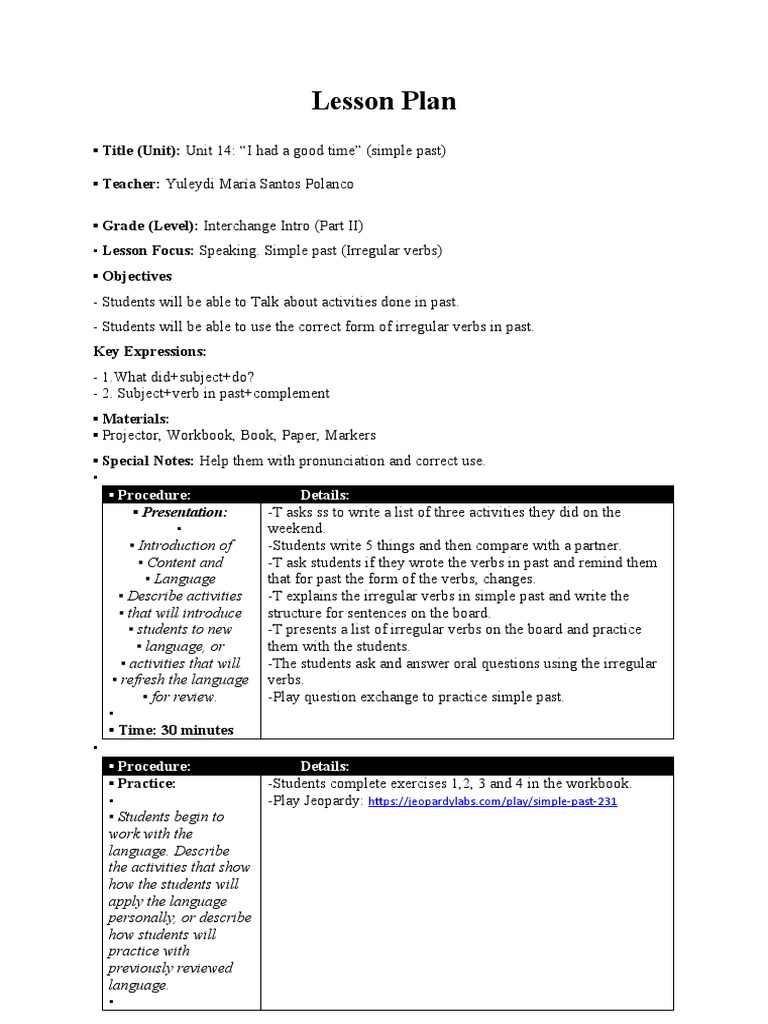 Lesson Plan: Procedure: Details | Descargar gratis PDF | Linguistic ...