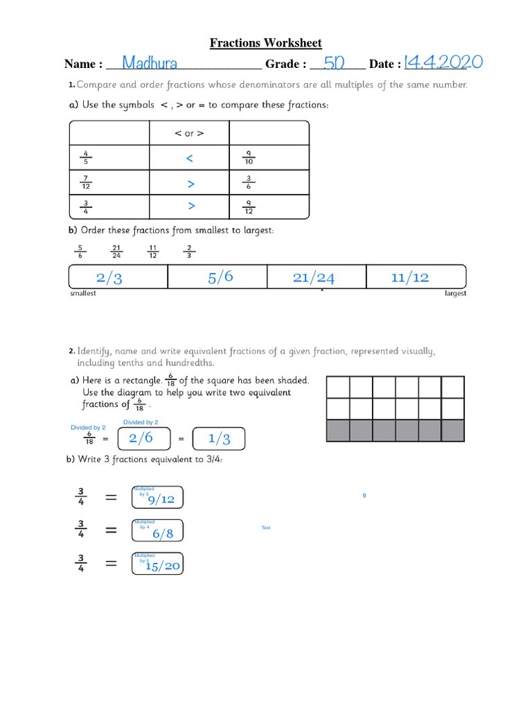 Fractions Worksheet | PDF | Fraction (Mathematics) | Encodings