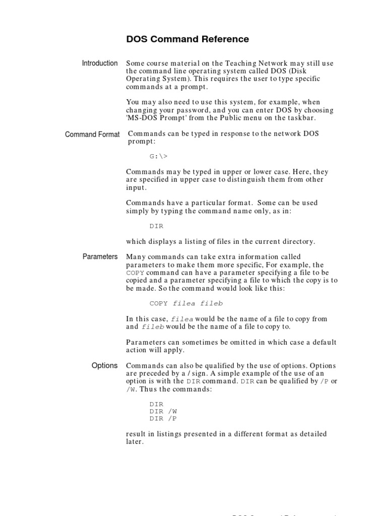 DOS Command Reference: Filea Fileb | PDF | Filename | Computer File