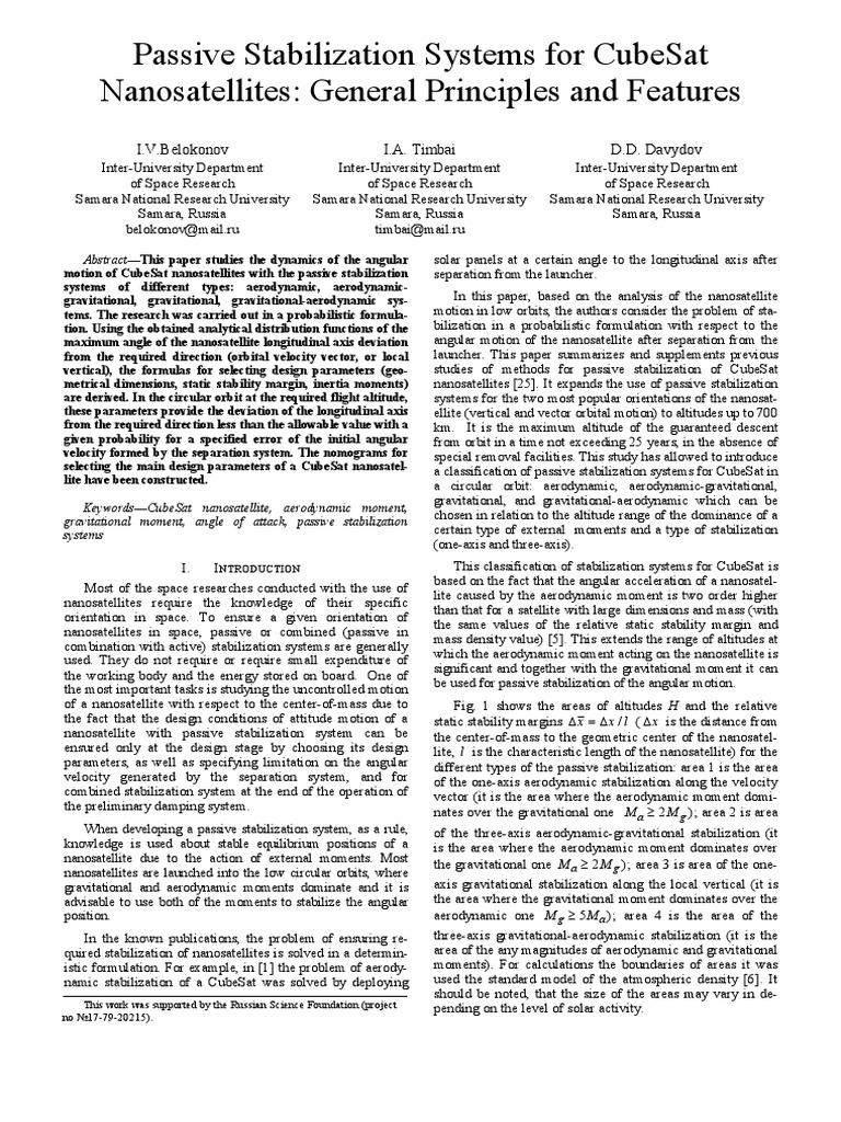 Passive Stabilization | PDF | Flight Dynamics (Fixed Wing Aircraft) | Orbit