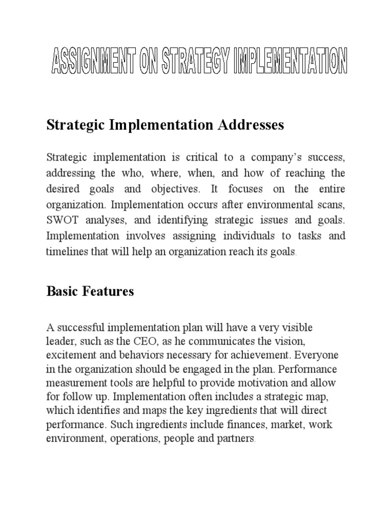 Strategic Implementation ASSIGNMENT | PDF | Strategic Management | Goal