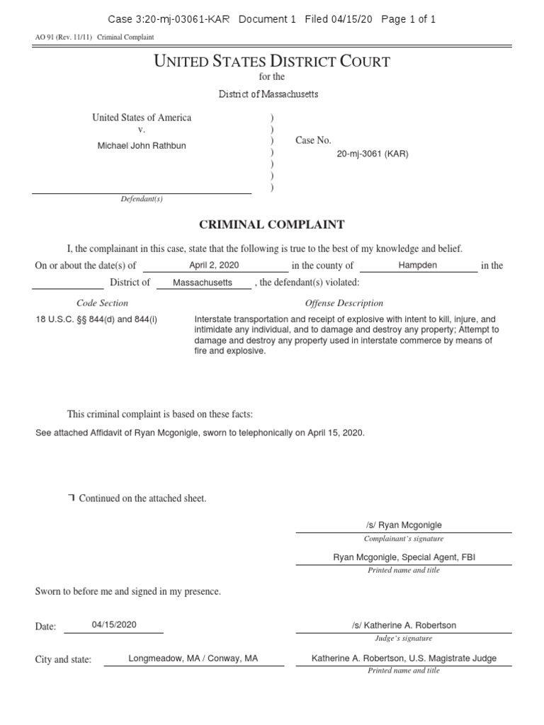 John Michael Rathbun Criminal Complaint | PDF | Dna Profiling | Crime ...