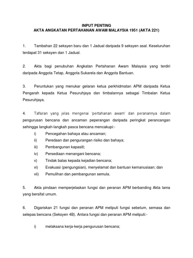 Input Penting Akta APM 195 - AKTA 221 PDF | PDF