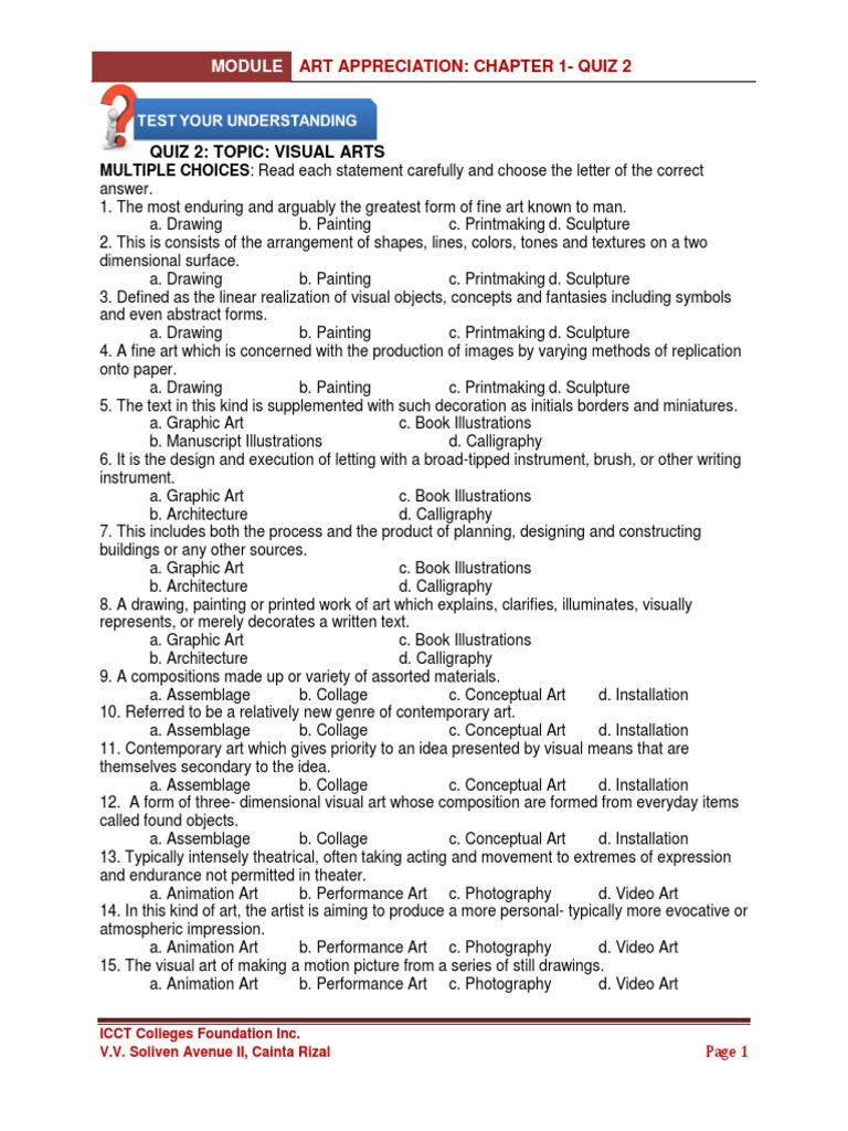 Quiz 2: Topic: Visual Arts: Art Appreciation: Chapter 1-Quiz 2 | PDF ...