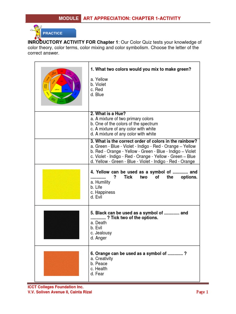 Chapter 1-Inroductory Activity | PDF | Yellow | Color