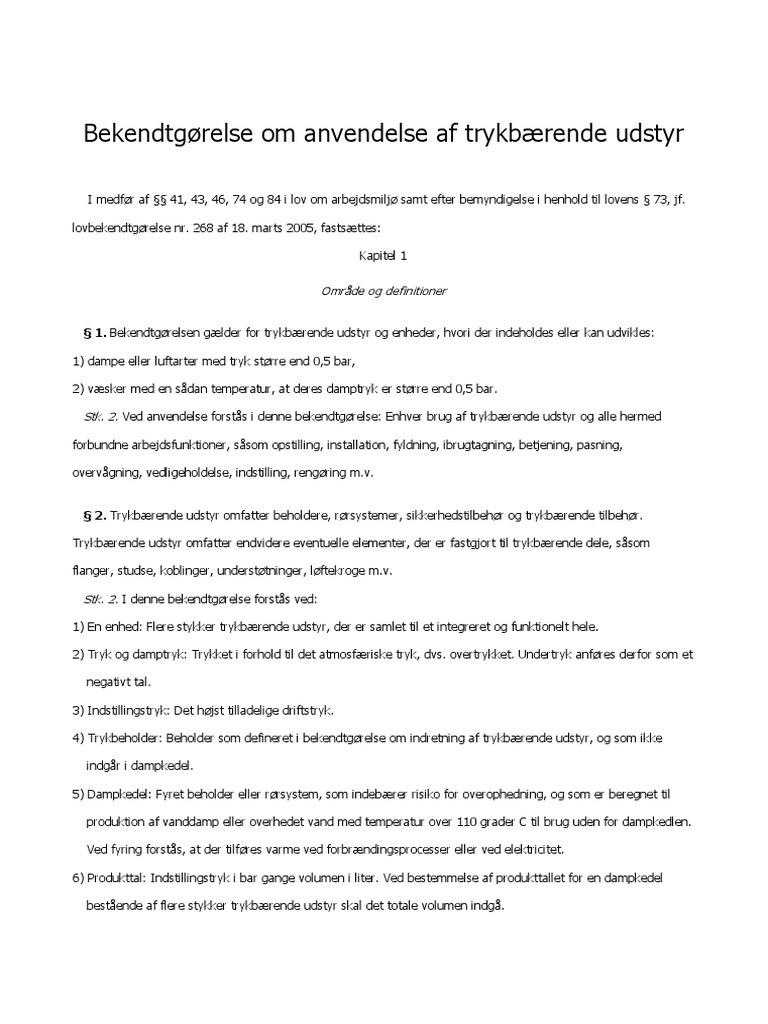 Bek 100 Af 31 - 01 - 2007 Om Anvendelse Af Trykbærende Udstyr Med Bilag ...