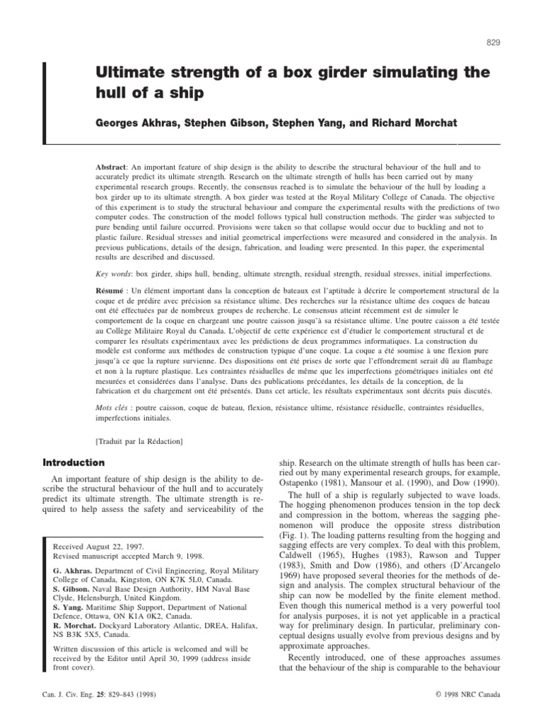 Ultimate Strength of A Box Girder Simulating The Hull of A Ship-Akhras-1998 | PDF | Ingénierie ...