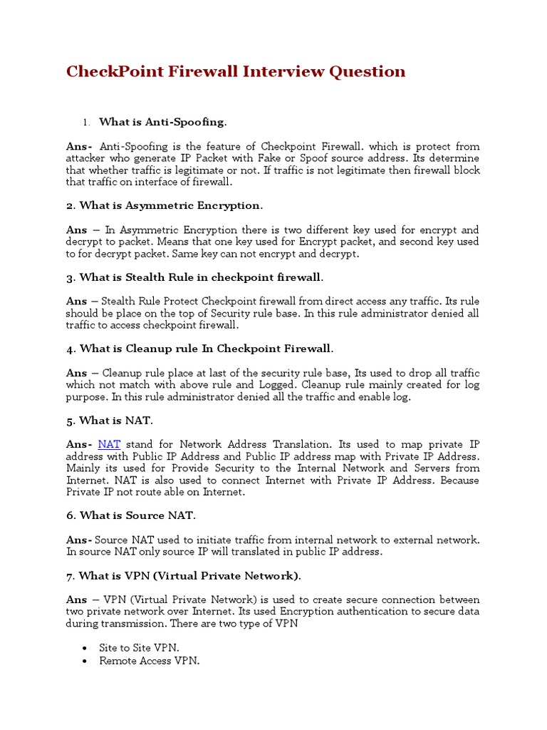 Checkpoint Firewall Interview Question | PDF | Firewall (Computing ...