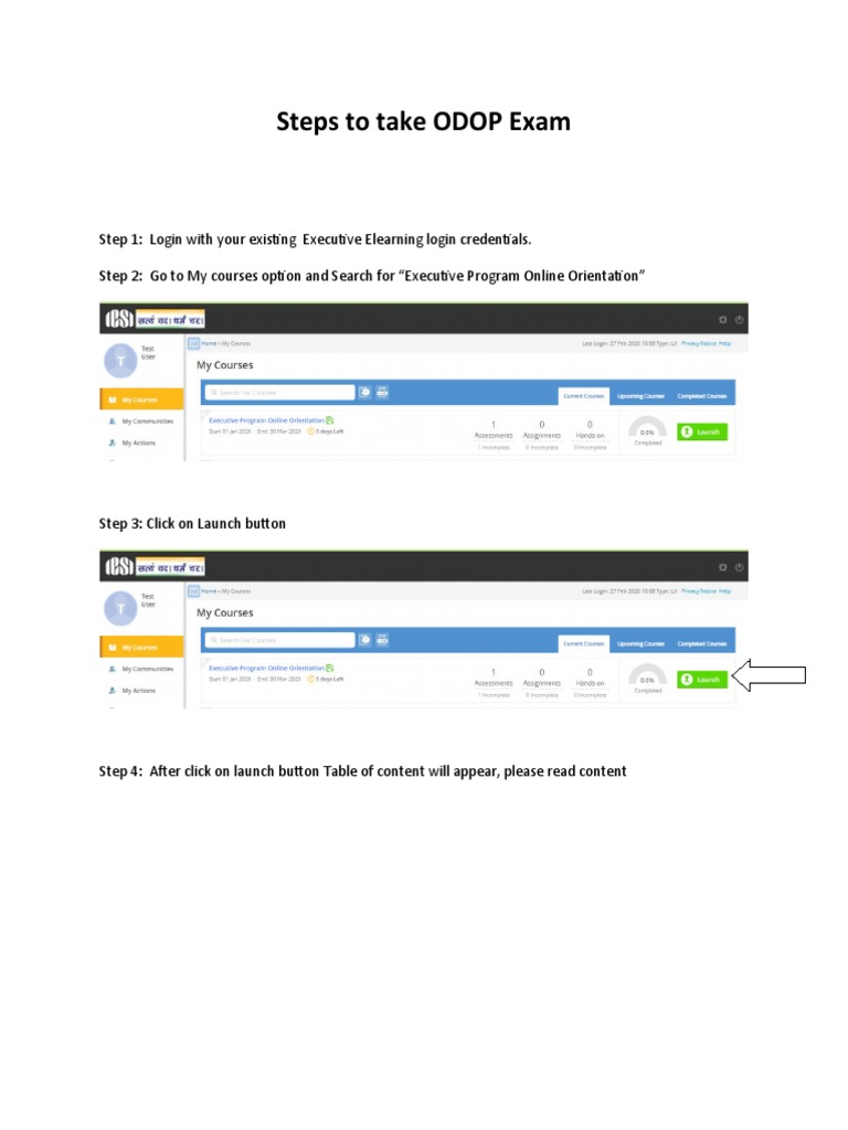 Steps To Take ODOP Exam | PDF