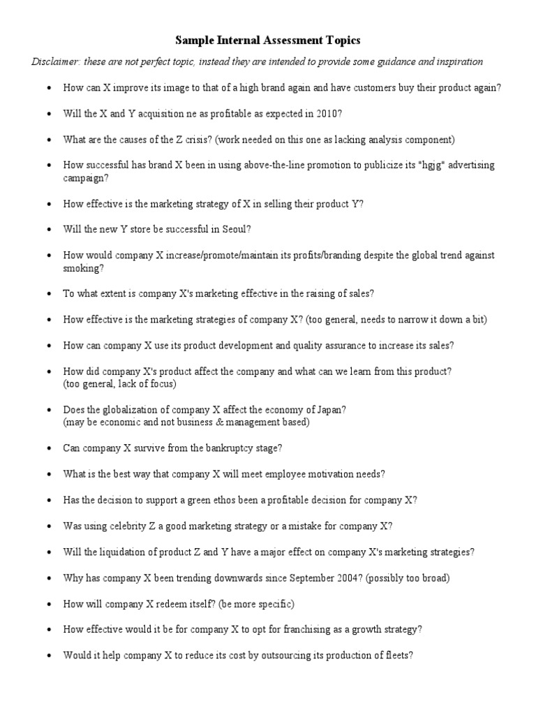 Guidance on Internal Assessment Topics | PDF | Business