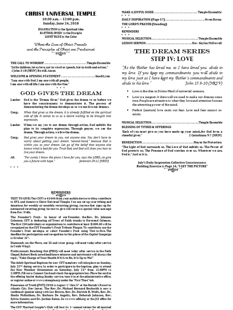 Christ Universal Temple: The Dream Series | PDF | Dream | Love