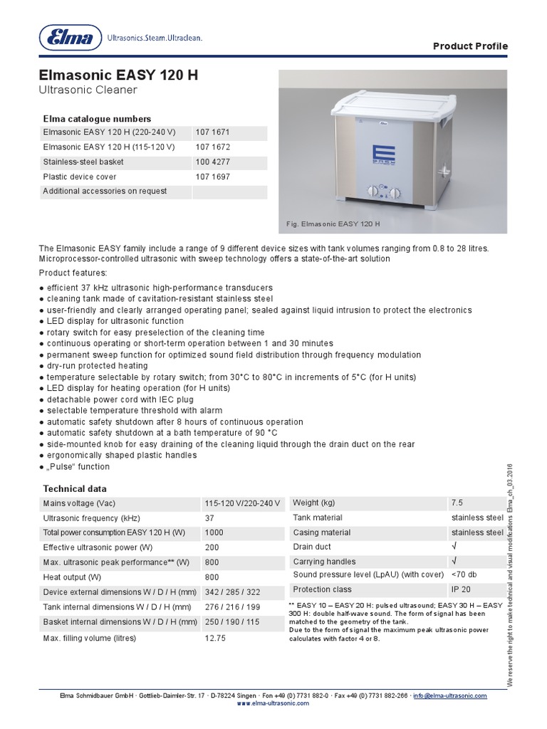 Elmasonic EASY 120 H Ultrasonic Cleaner | PDF | Ultrasound | Electronics