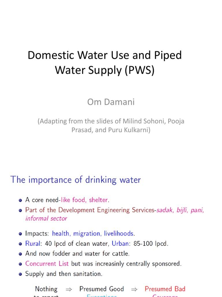 Domestic Water Use and Piped Water Supply (PWS) : Om Damani | PDF | Gas ...