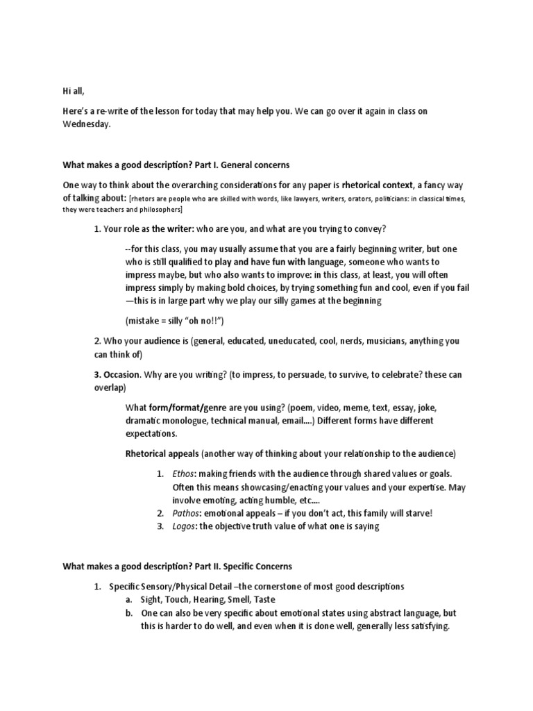 What Makes A Good Description | PDF | Rhetoric | Feeling