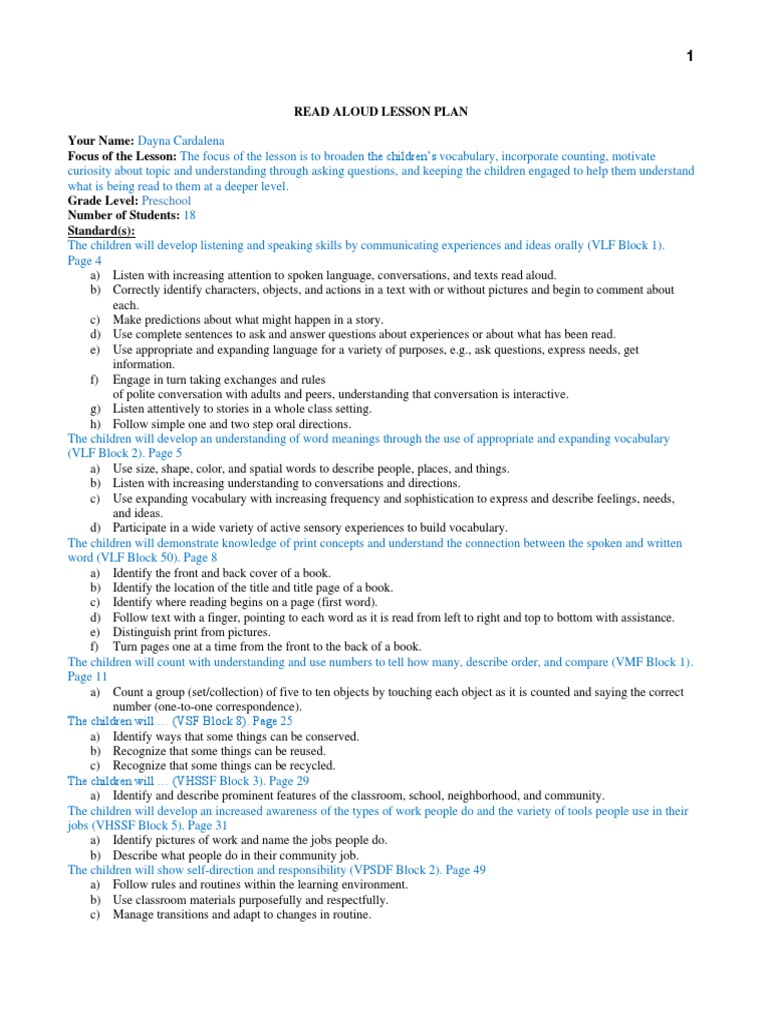 Read Aloud Rubric Dayna Cardalena-3 | PDF | Vocabulary | Conversation