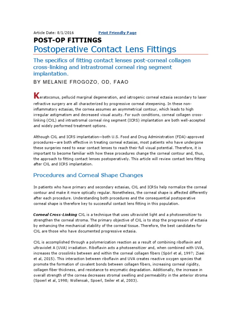 2016 08 01 Cls Post Operative CL Fitting | PDF | Cornea | Contact Lens