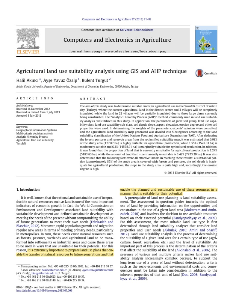Agricultural Land Use Suitability Analysis Using GIS and AHP Technique PDF | PDF | Geographic ...