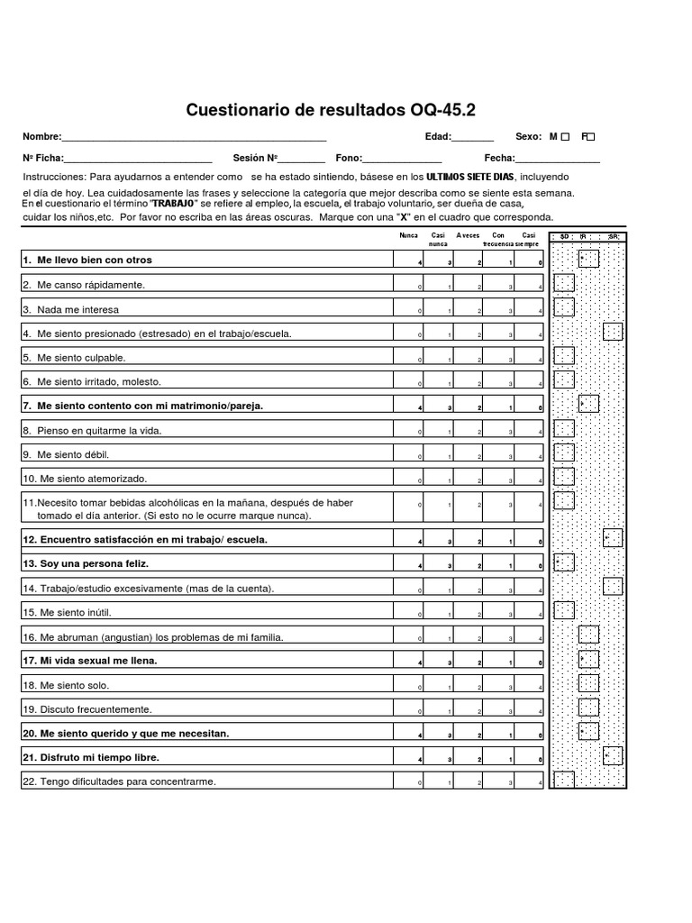 Cuestionario OQ 2001 PDF | PDF