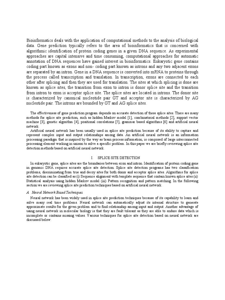 Computational Approaches for Gene Prediction and Splice Site Detection Using Artificial Neural ...