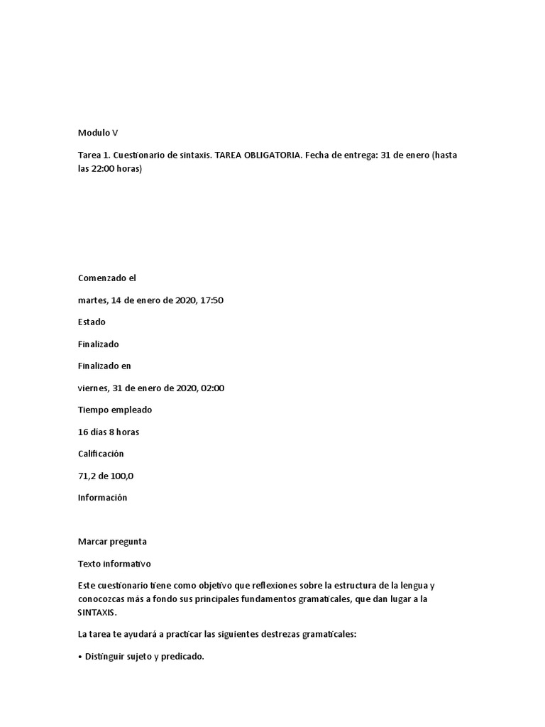 Breve Cuestionario de Sintaxis | PDF | Objeto (gramática) | Asunto (gramática)