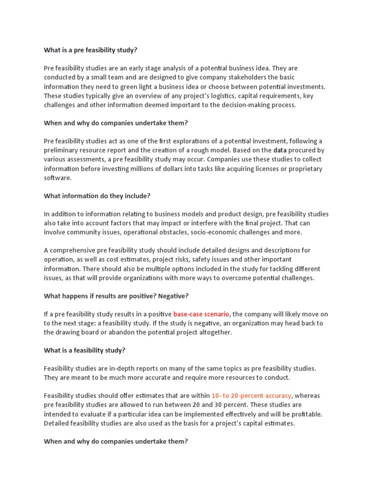 Pre Feasibility And Feasibility Study Pdf Feasibility Study