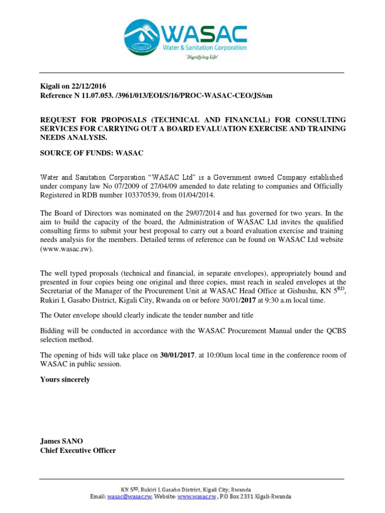 WASAC Board Evaluation Proposal Request | PDF | Board Of Directors ...