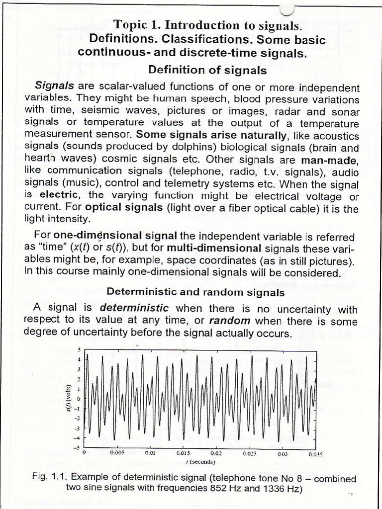 Topic Signils. Continuous-Signals: Definitions - Classifications. Basic Discrete-Time Signals ...