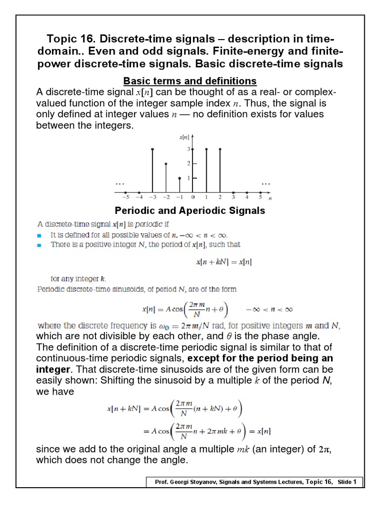 Тopic 16. Discrete-time signals - description in time-domain.. Even and odd signals. Finite ...