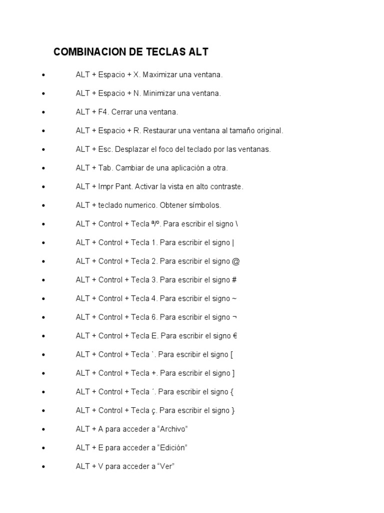 Combinacion de Teclas Alt | PDF | Ventana (informática) | La ...