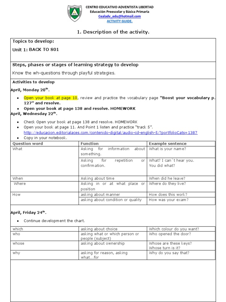Wh-questions activity guide | PDF | Linguistics | Human Communication
