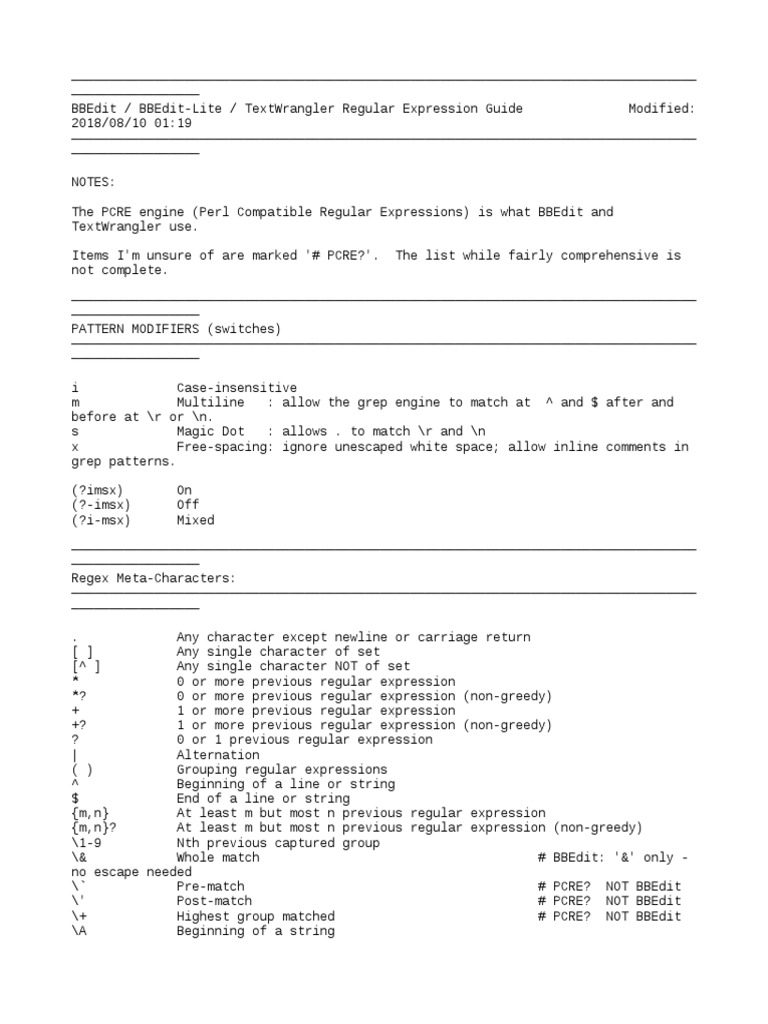 BBEdit Regex and PCRE Guide | PDF | Regular Expression | Computer Data