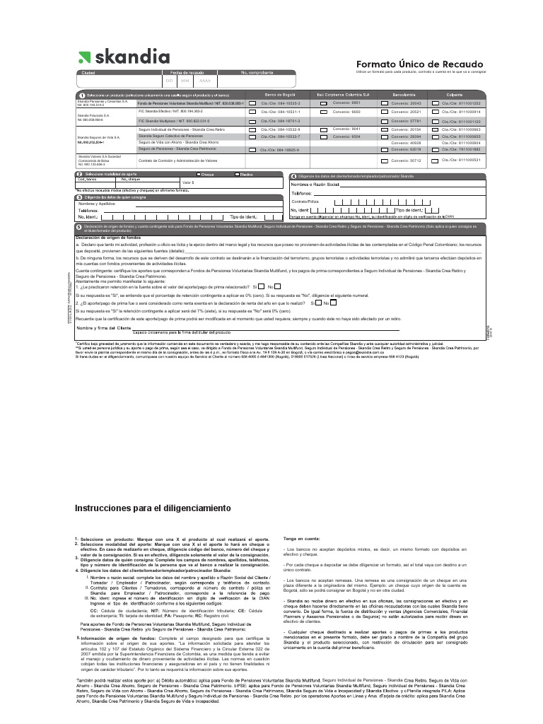 Formato-Unico-de-Recaudo | Bancos | Pensión