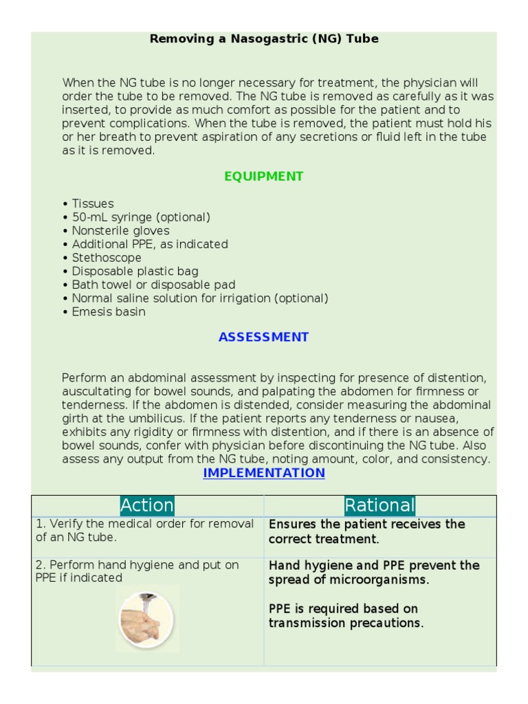 Removing A Nasogastric Tube | PDF | Clinical Medicine | Medical Specialties
