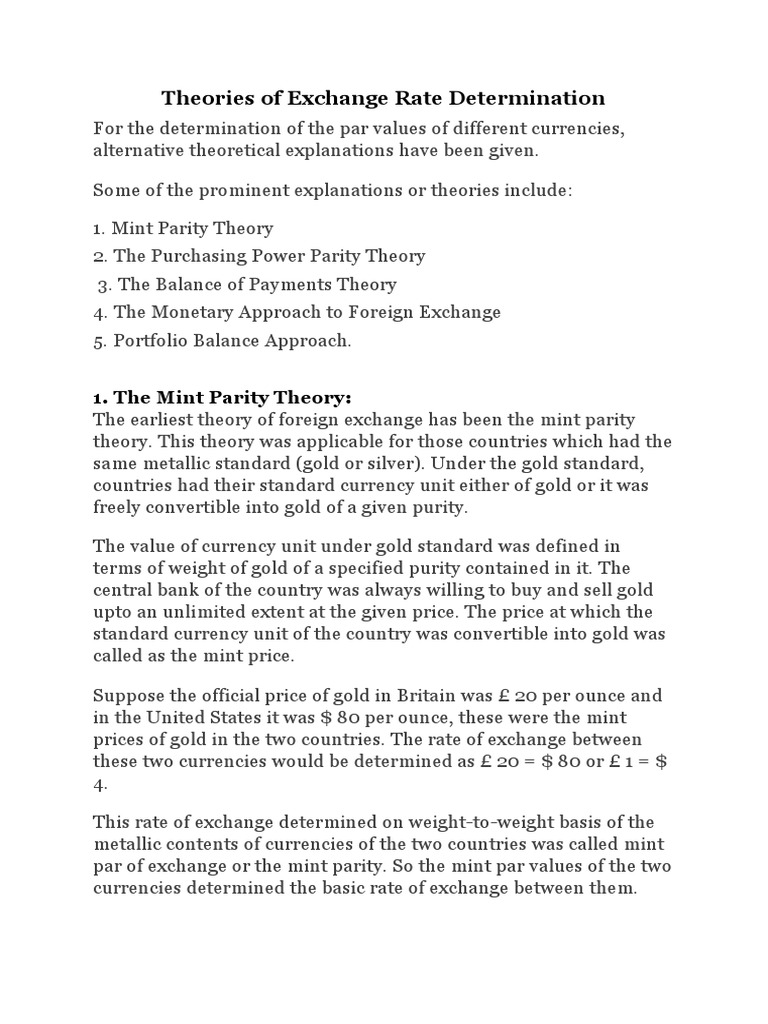 Theories of Foeign Exchange Determination | PDF | Exchange Rate ...