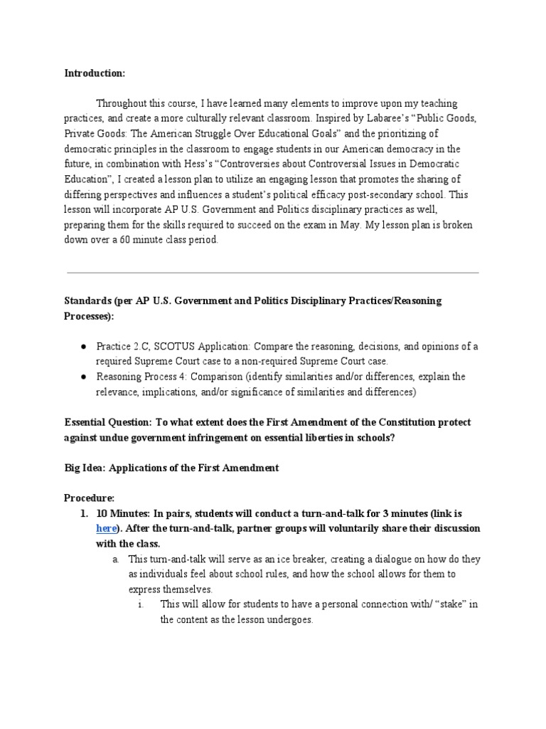Civic Lesson Plan Project Encouraging Political Efficacy Post-High ...