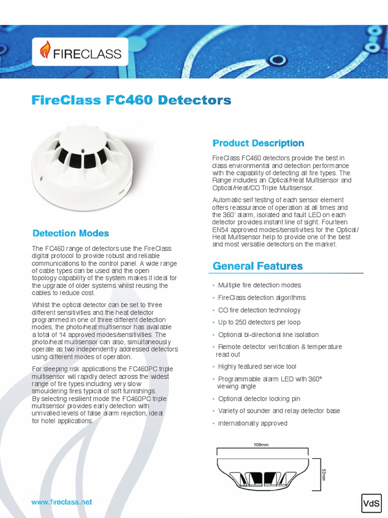 FireClass FC460 Smoke Detectors Data Sheet | PDF | Sensor | Equipment
