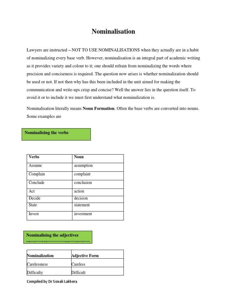 Nominalisation: Nominalising The Verbs | PDF | Verb | Language Mechanics