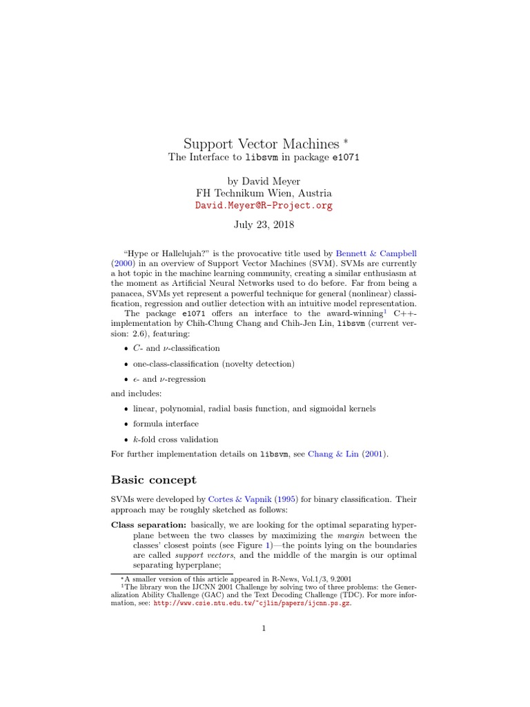 Support Vector Machines: The Interface To Libsvm in Package E1071 by David Meyer FH Technikum ...
