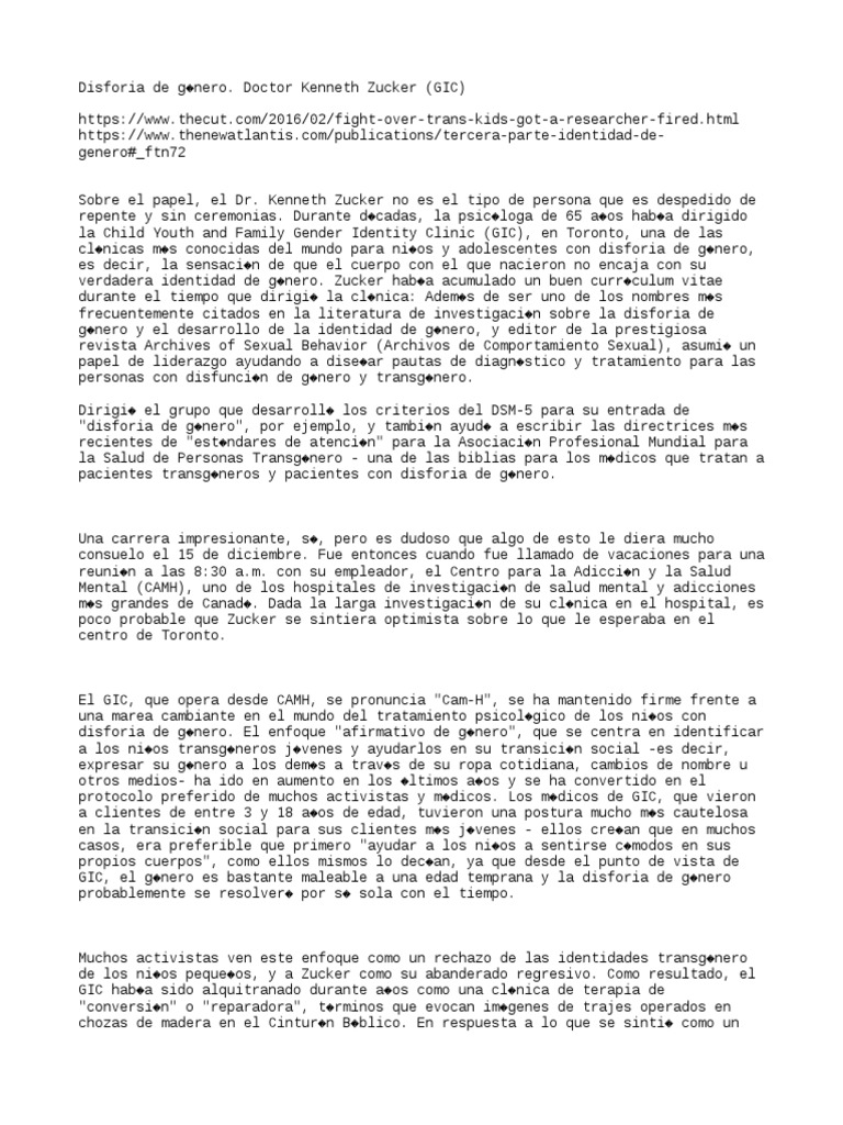 Disforia de Género. Doctor Kenneth Zucker (GIC) | PDF | Transgénero ...